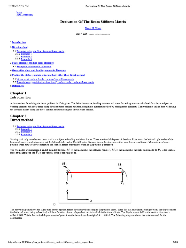 Derivation of The Beam Sti Ness Matrix | PDF | Bending | Mathematical Analysis