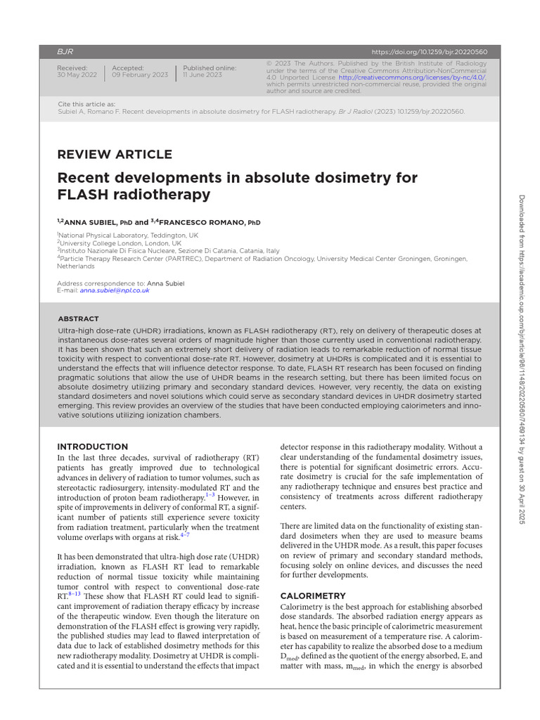 Advances in FLASH Radiotherapy Dosimetry | PDF | Dosimetry | Radiation ...