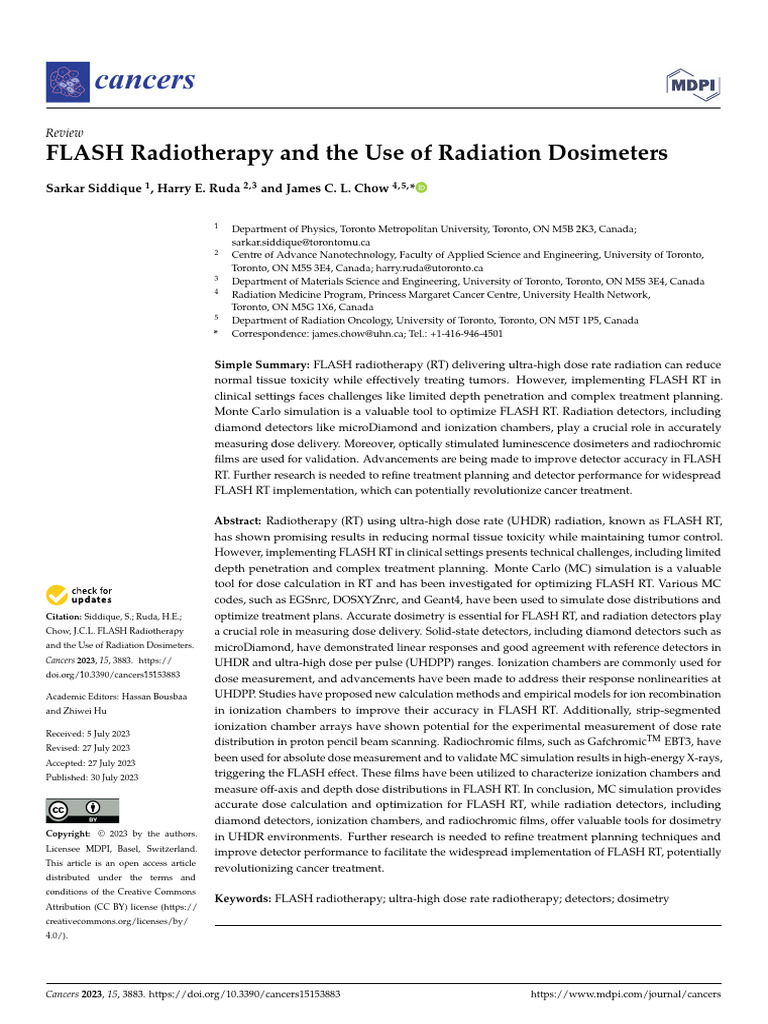 FLASH Radiotherapy and the Use of Radiation Dosimeters | PDF ...