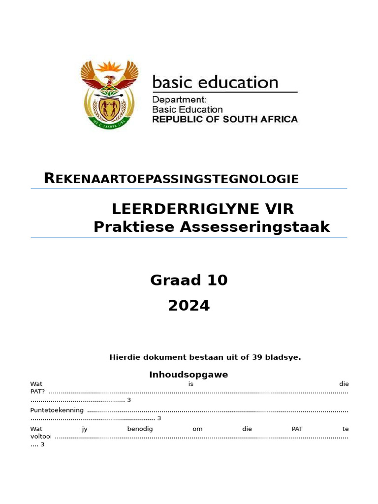 2024 RTT PAT Graad 10 Leerdergids | PDF