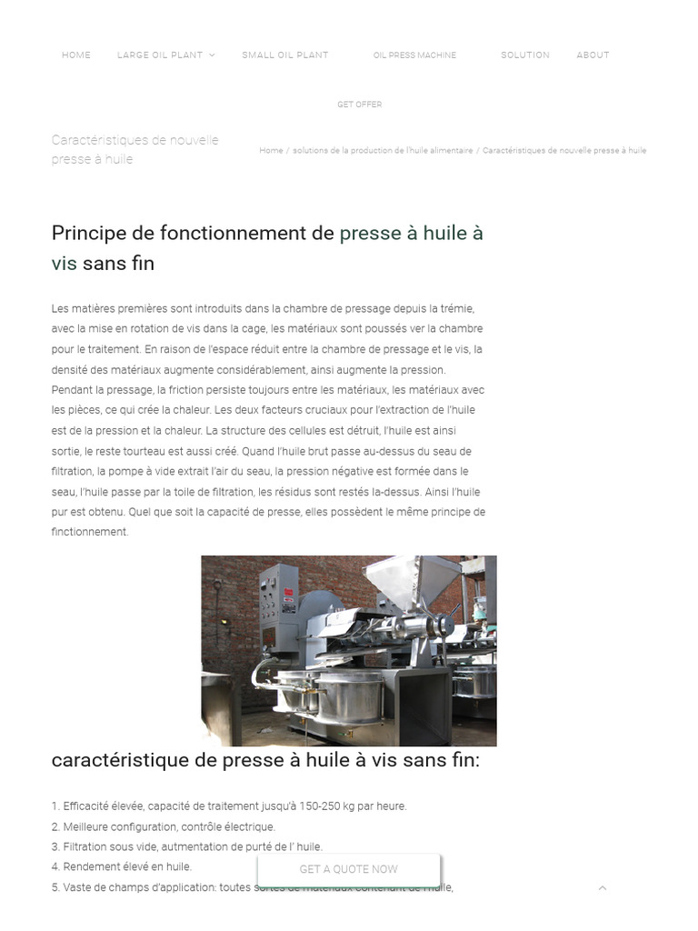 Caractéristiques de la presse à vis | PDF | Pétrole