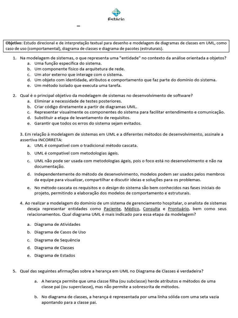 Exercicio Revisao 2 - MODELAGEM DE SISTEMAS EM UML | PDF | Classe ...