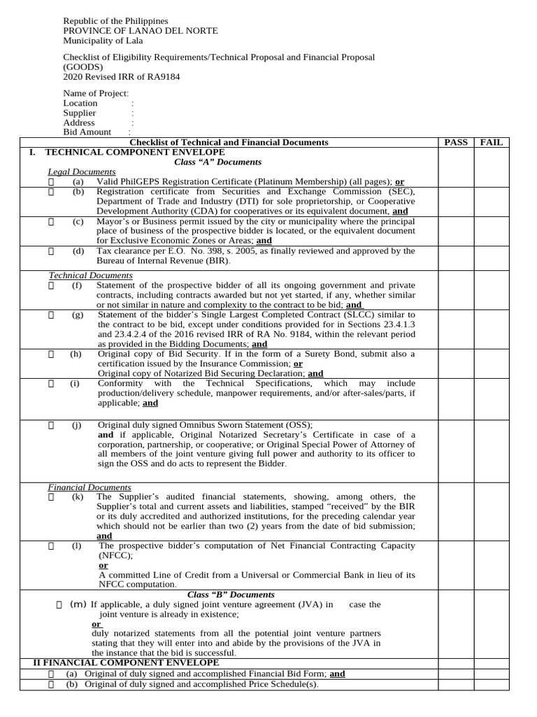 Checklist of Eligibility Requirements GOODS 2020 Revised IRR of RA 9184 Medicines | PDF | Joint ...