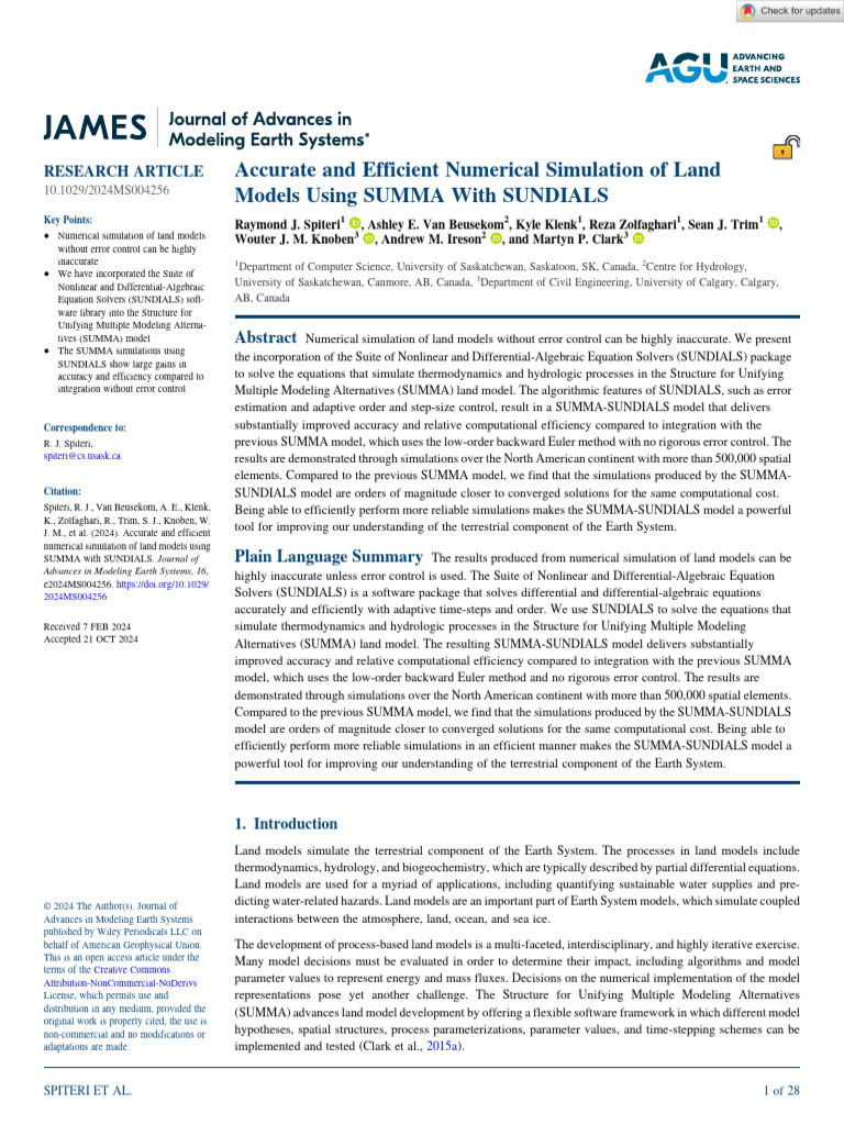 J Adv Model Earth Syst - 2024 - Spiteri - Accurate and Efficient ...