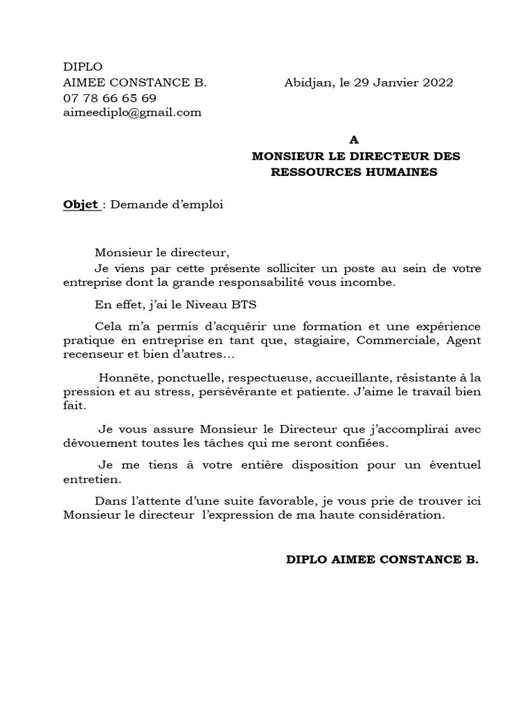 Demande d'emploi d'Aimée Constance B. | PDF