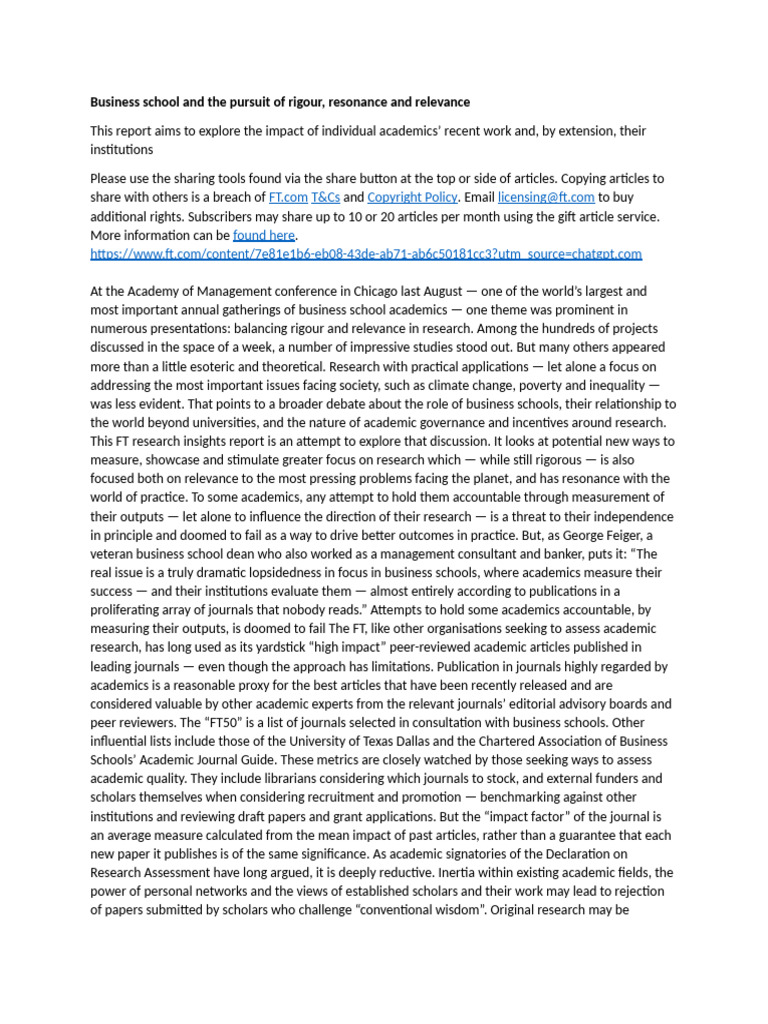 Business School and The Pursuit of Rigour | PDF | Citation | Open Access