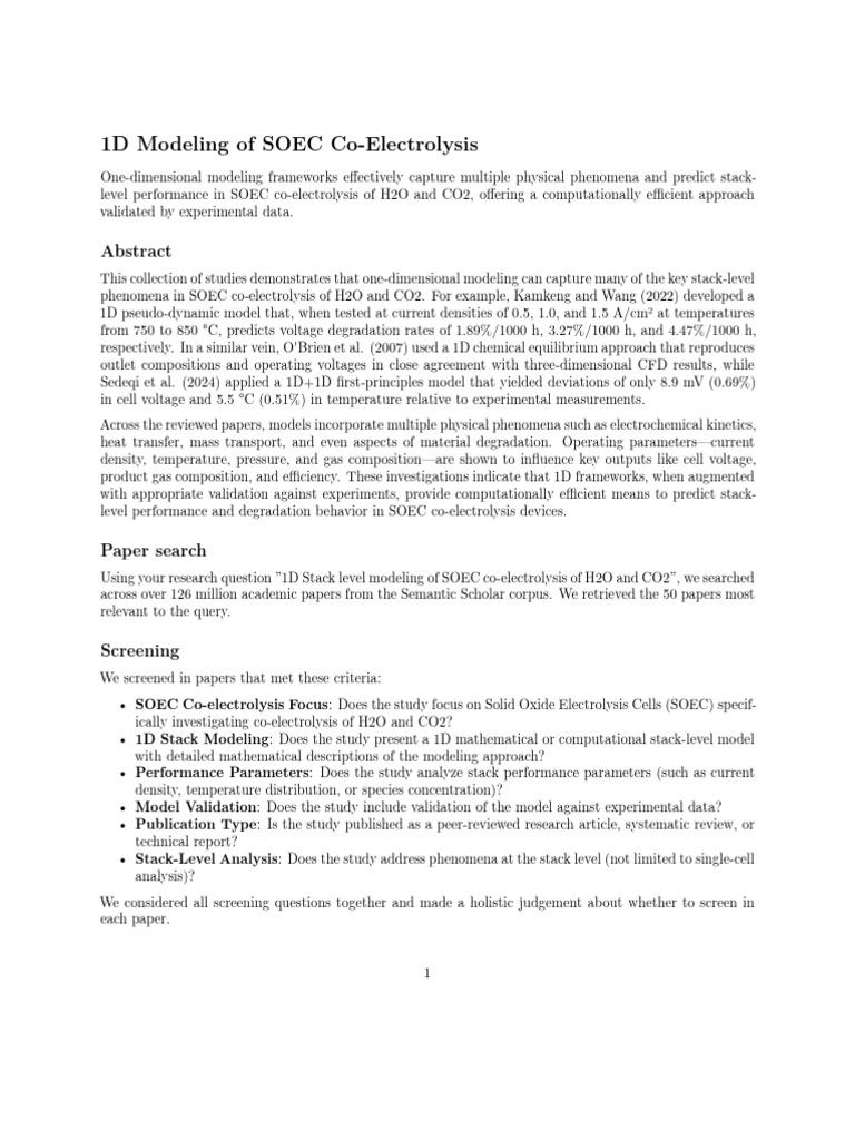 Elicit - 1D Modeling of SOEC Co-Electrolysis - Report | PDF | Applied ...