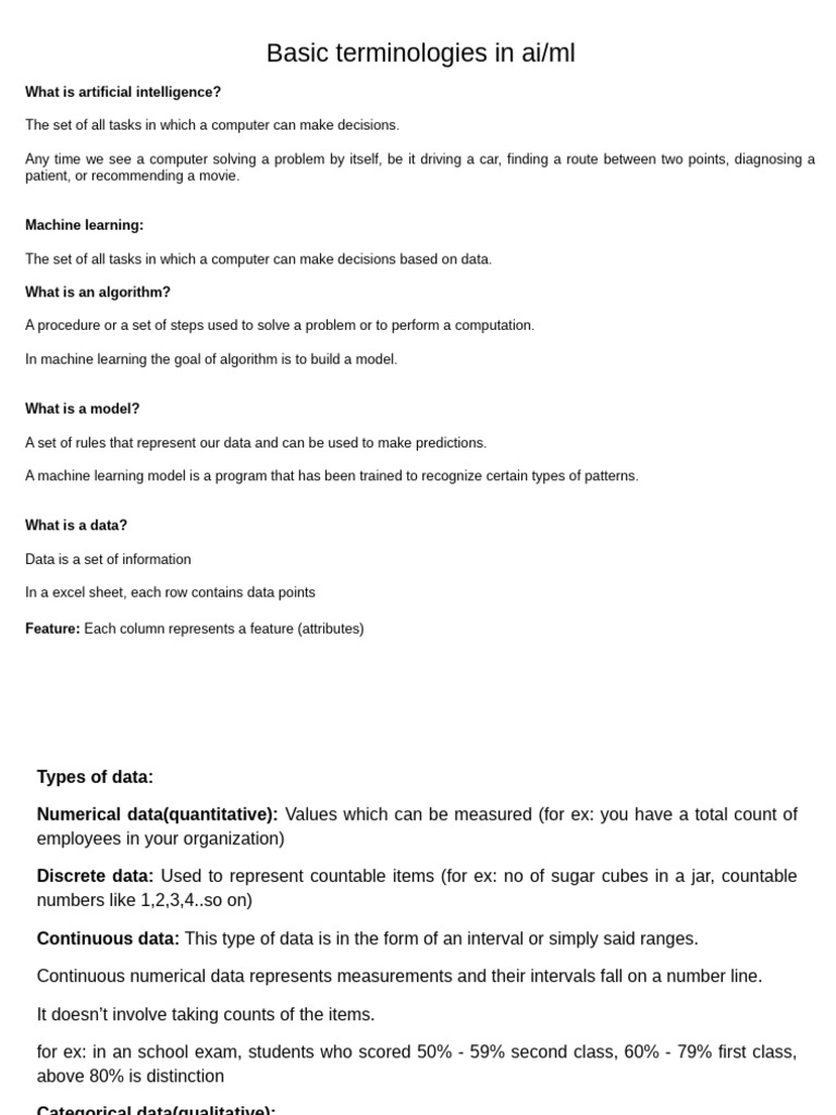 Basic terminologies in ai_ml | PDF | Machine Learning | Cognitive Science