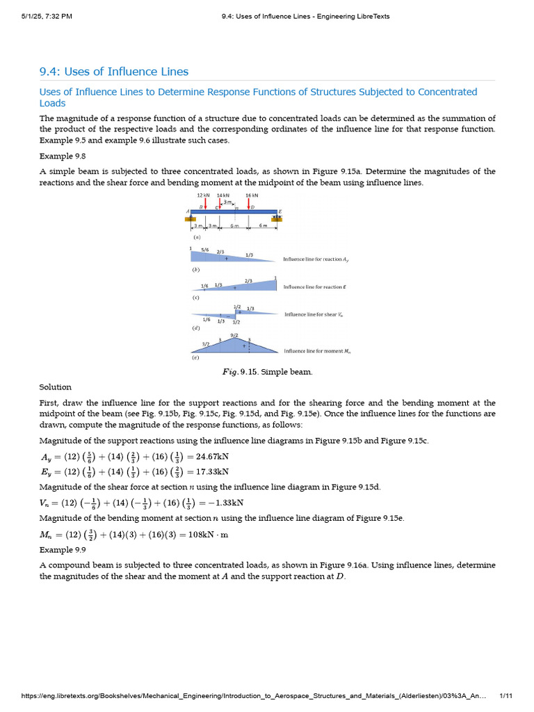 9.4 - Uses of Influence Lines - Engineering LibreTexts | PDF | Bending ...