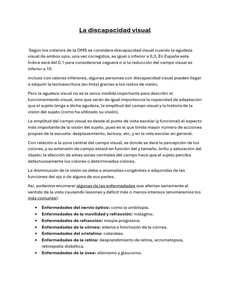Discapacidad Visual: Causas y Diagnóstico | PDF | Percepción visual ...