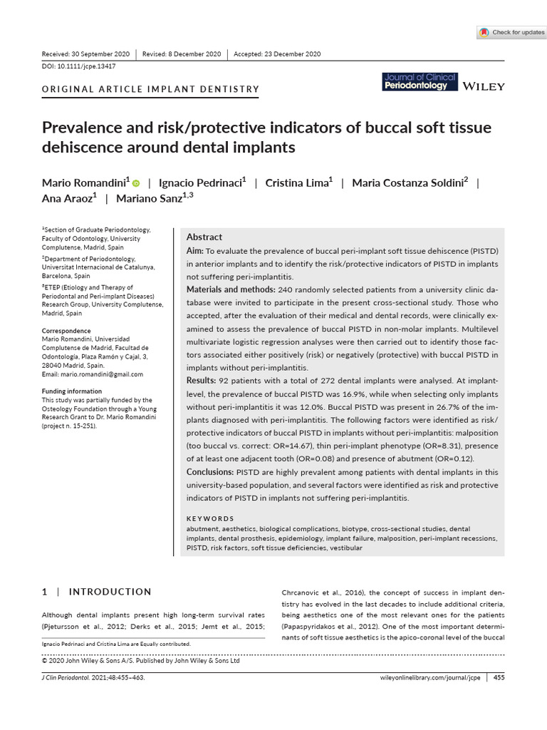 Romandini 2021. Prevalence and Risk:Protective Indicators of Buccal ...