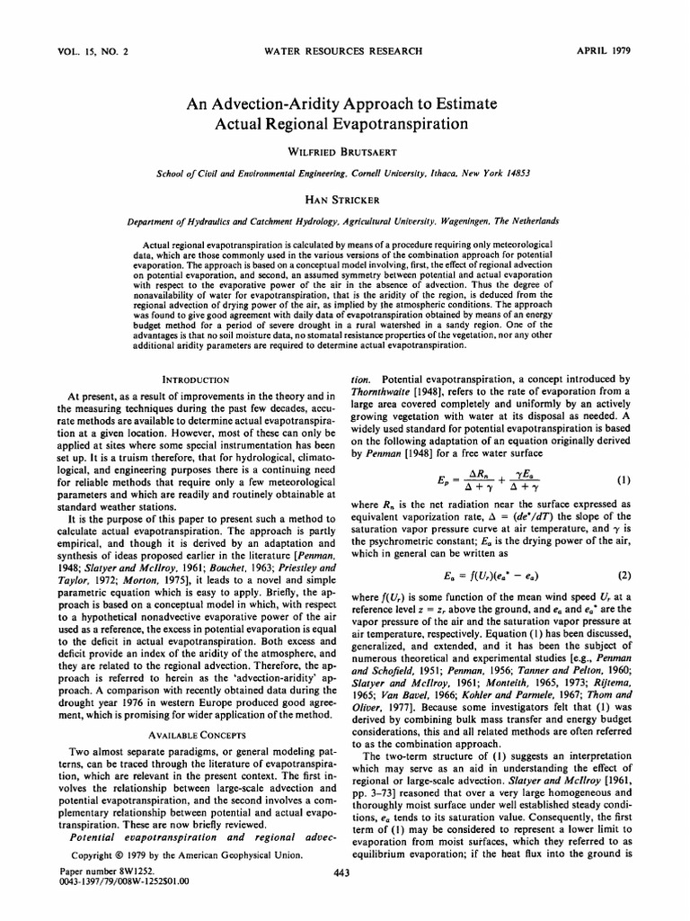 An Advection-Aridity Approach To Estimate Actual Regional Evapotranspiration | PDF ...