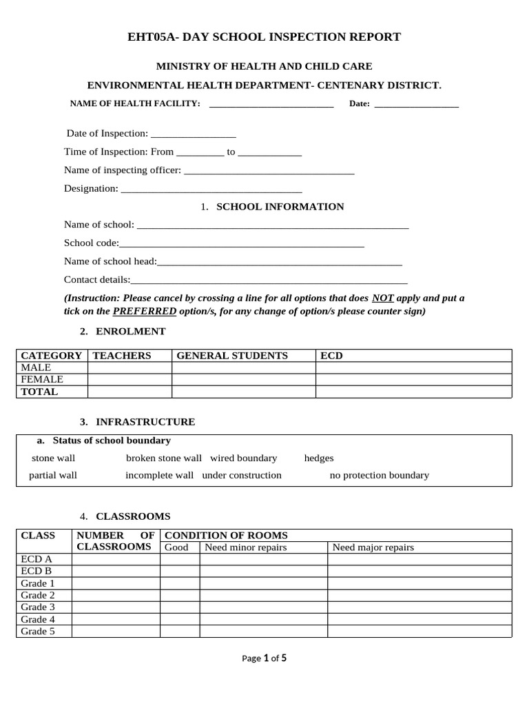 Day School Inspection Report Template | PDF | Classroom | Waste Management