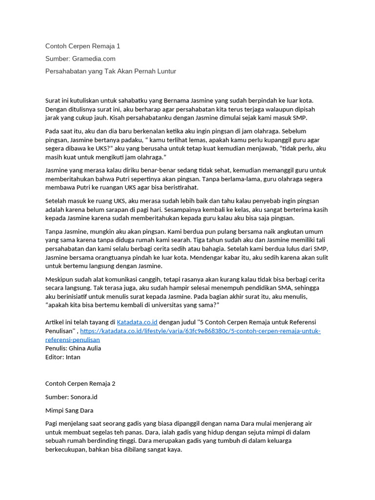 Contoh Cerpen Remaja 1 | PDF
