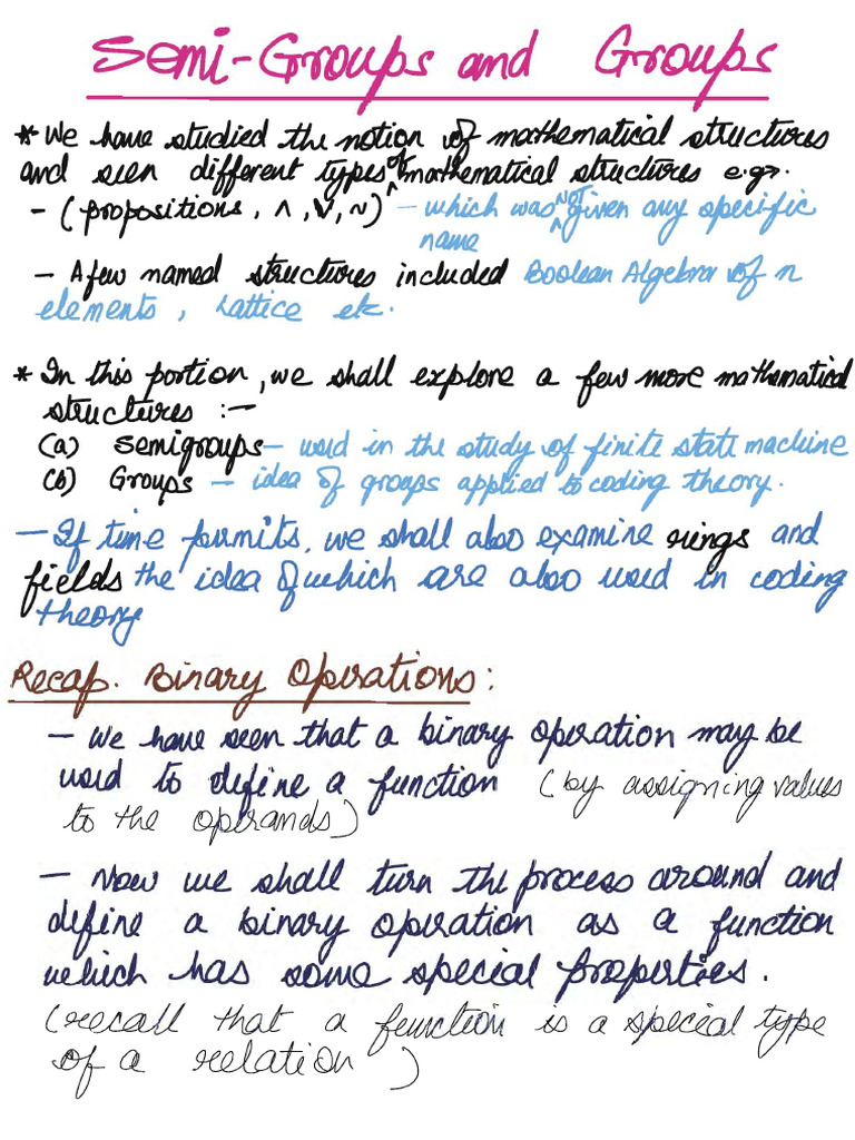 Whiteboard_Semi Groups And Groups Intro_CSE4 | PDF