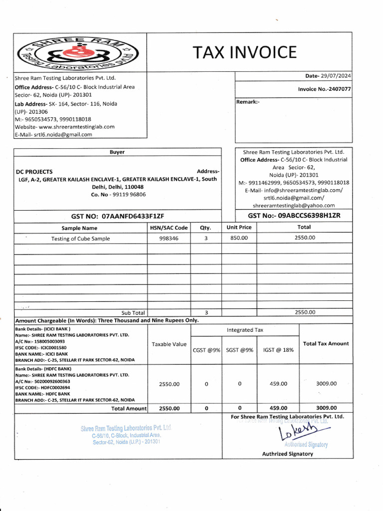 DC Projects (Invoice No.2407077) | PDF | Payments | Government