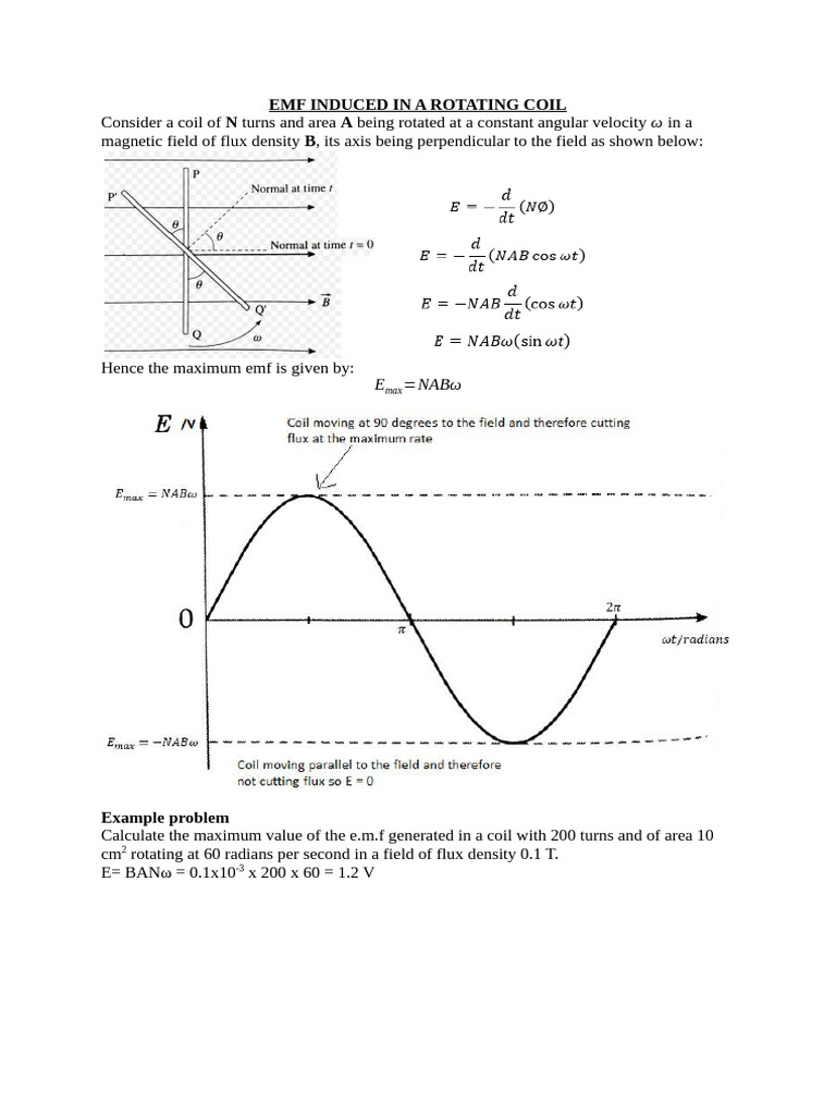 Emf Induced in A Rotating Coil | PDF