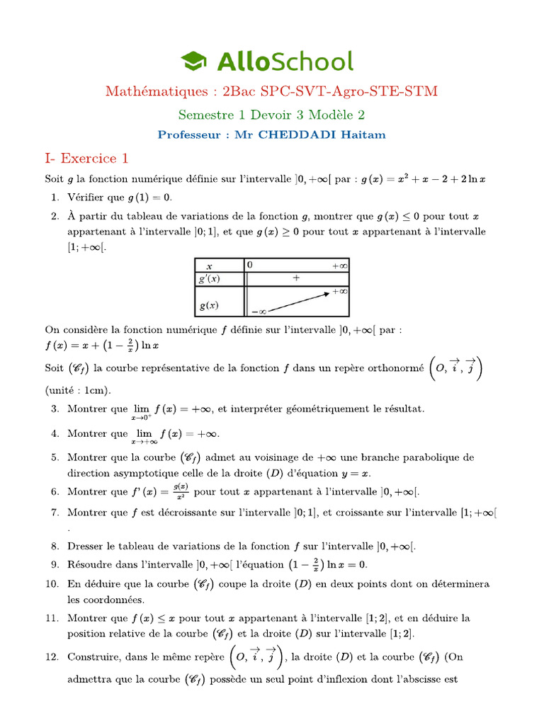 Math 2bac SPC Semestre 1 Devoir 3 Modele 2 4 | PDF