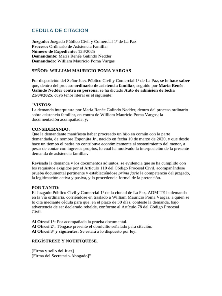 Cedula Procesal 24 | PDF | Demanda judicial | Ley procesal