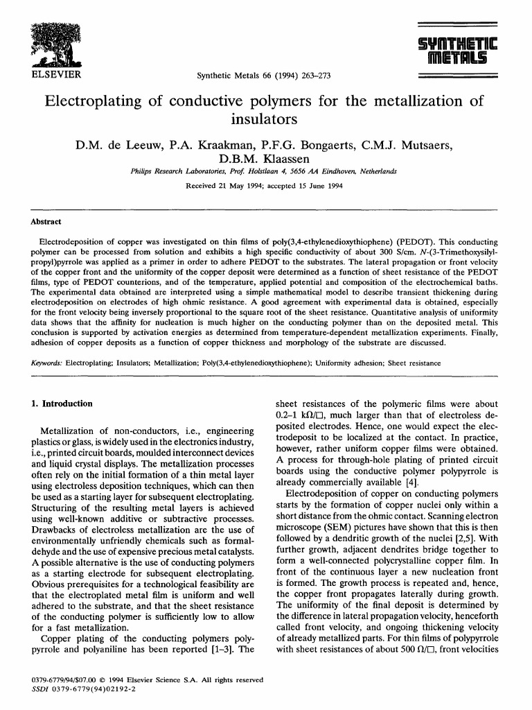 Oxidative Polymerization of PEDOT (Philips Research Paper) | PDF ...