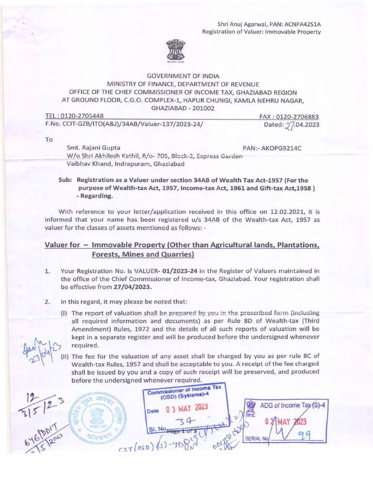 Letter Registration As A Valuer Us Section 34AB DT 27-04-2023 GZB | PDF | Public Law | Government