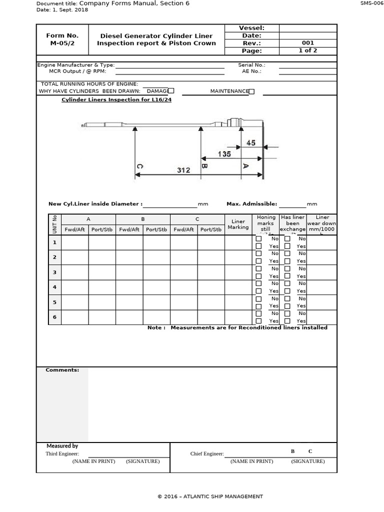 M-05.2-DG Cylinder Liner Inspection Report & Piston Crown | PDF ...