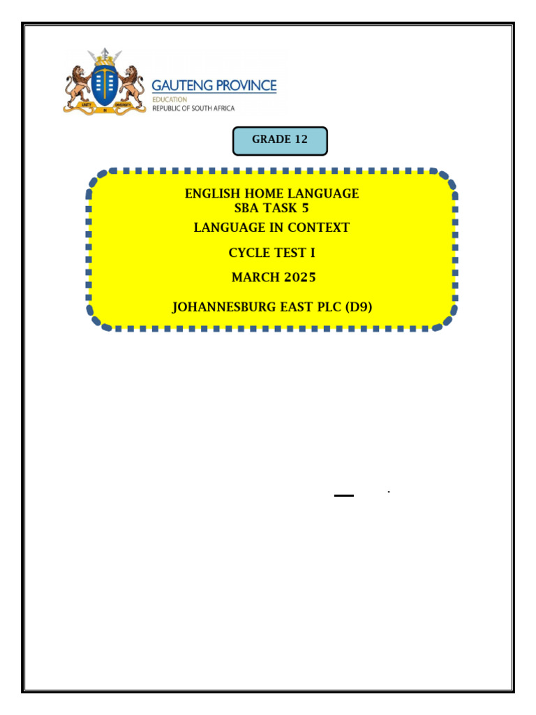 Grade 12 English SBA Cycle Test 2025 | PDF | Parenting | Disciplines