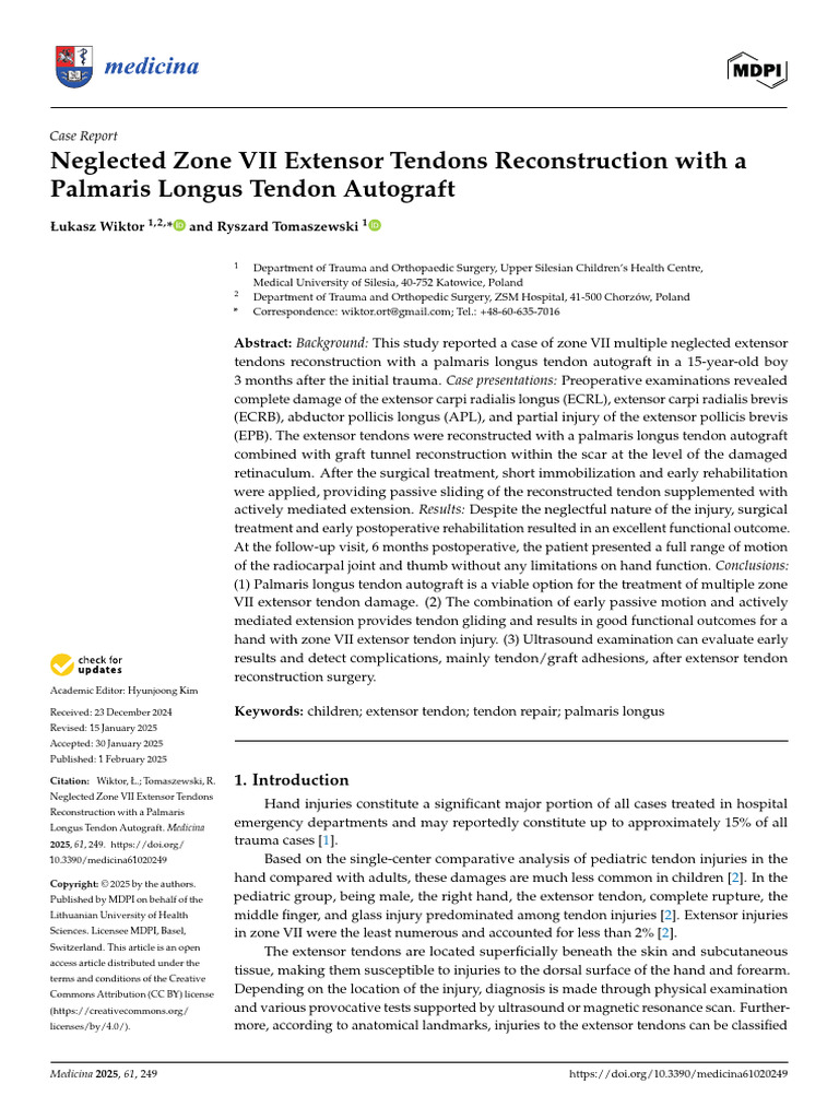 Neglected Zone VII Extensor Tendons Reconstruction | PDF | Thumb | Finger