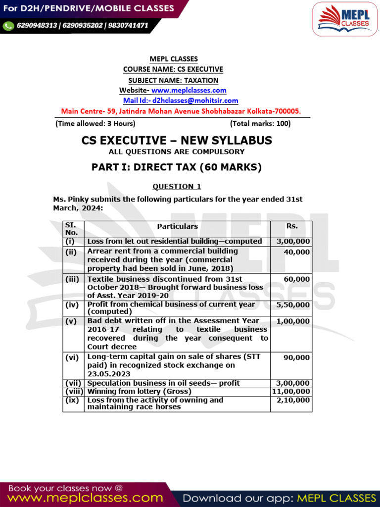 CS Executive Taxation Course Overview | PDF | Employee Benefits | Taxes