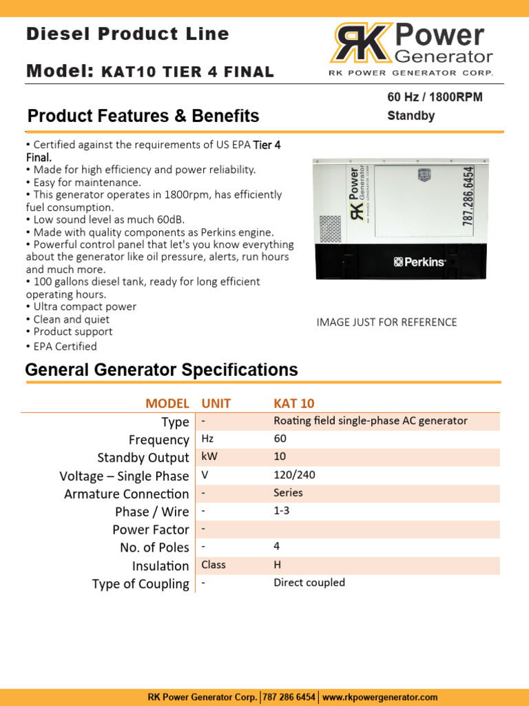 Perkins Tier 4 KAT10 Generator Specs | PDF | Diesel Engine | Electric ...