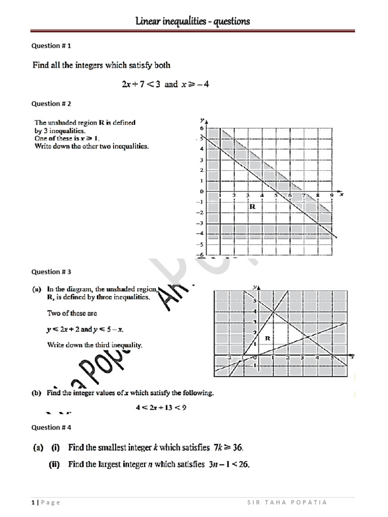 Linear Inequalities - Question Paper - Test | PDF