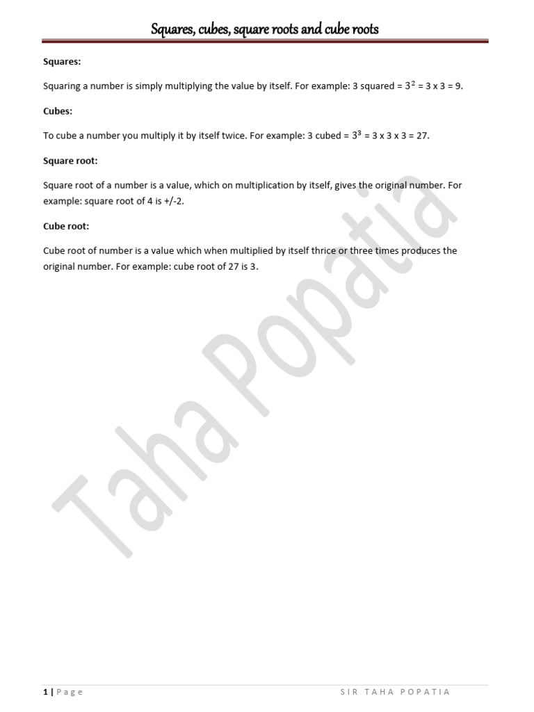 Squares, Cubes, Square Roots and Cube Roots | PDF