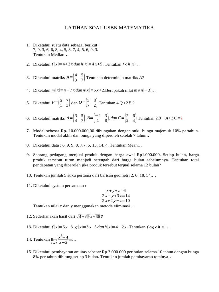 Latihan Soal Usbn Matematika | PDF