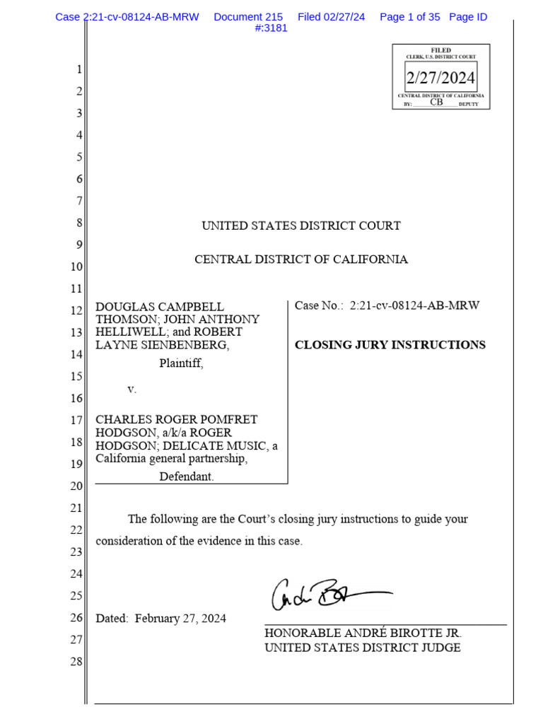 SuperTramp - Jury Instructions | PDF | Damages | Witness