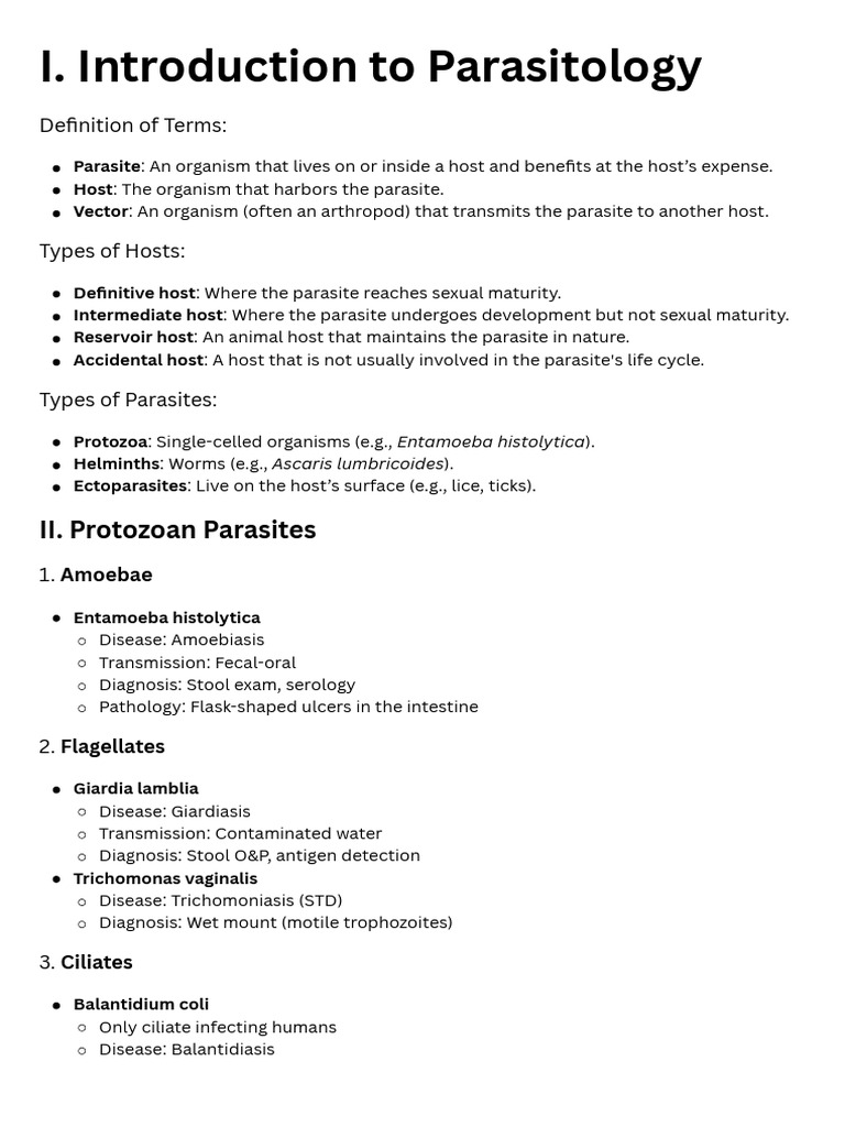 PARASITOLOGY– Comprehensive Notes (1) | PDF | Parasitism | Parasitology