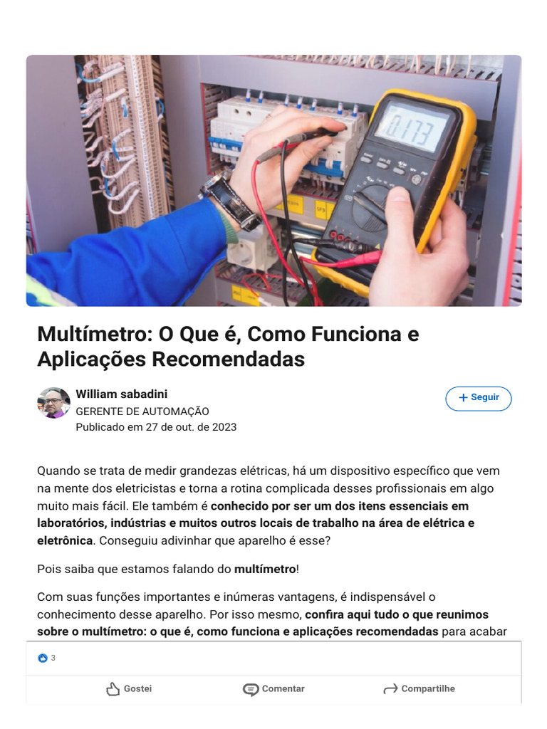 O Que é e Para Que Serve o Multímetro | PDF | Eletrônicos | Engenharia ...
