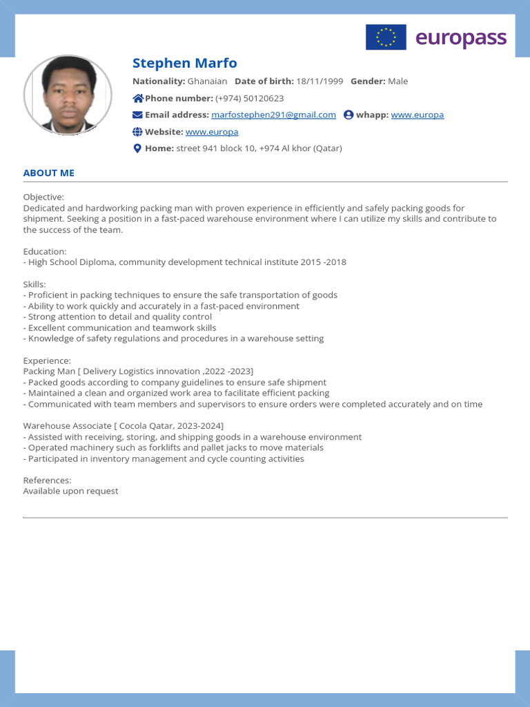 Experienced Packing Man Resume | PDF
