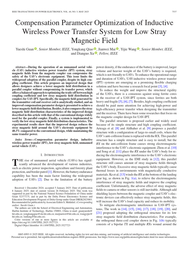 Compensation Parameter Optimization of Inductive Wireless Power Transfer System For Low Stray ...