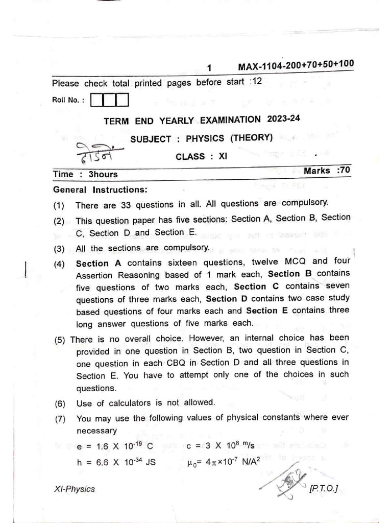 Physics Session Ending Exam | PDF