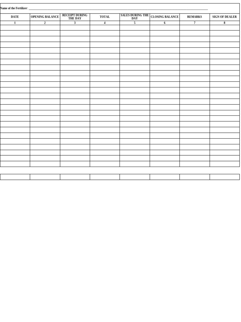 FCO FORM N Stock Register Format | PDF