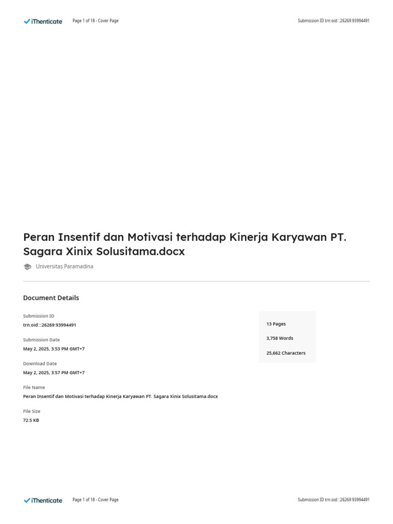 Cek Plagiasi-Peran Insentif Dan Motivasi Terhadap Kinerja Karyawan PT ...