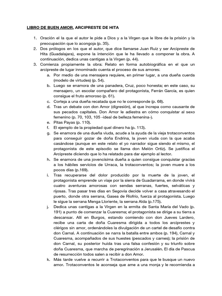 LIBRO DE BUEN AMOR, ARCIPRESTE DE HITA. GUIA DE LECTURA (Arrastrado) | PDF