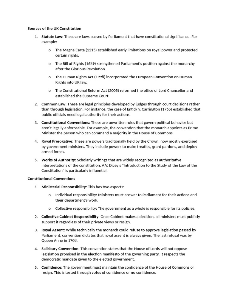 Sources of the UK Constitution | PDF | House Of Commons Of The United ...