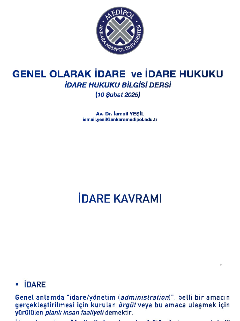Hafta - Temel Kavramlar - İdare Hukuku | PDF