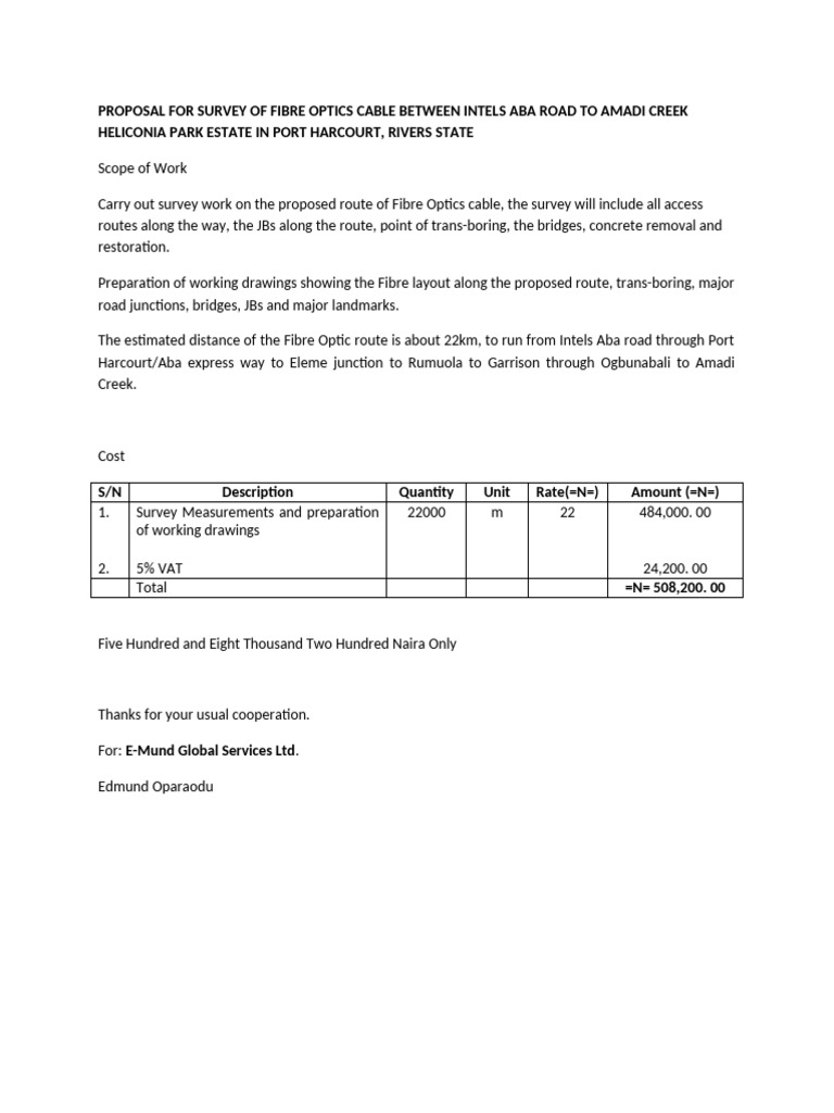 Fibre Optic Cable Survey Proposal | PDF