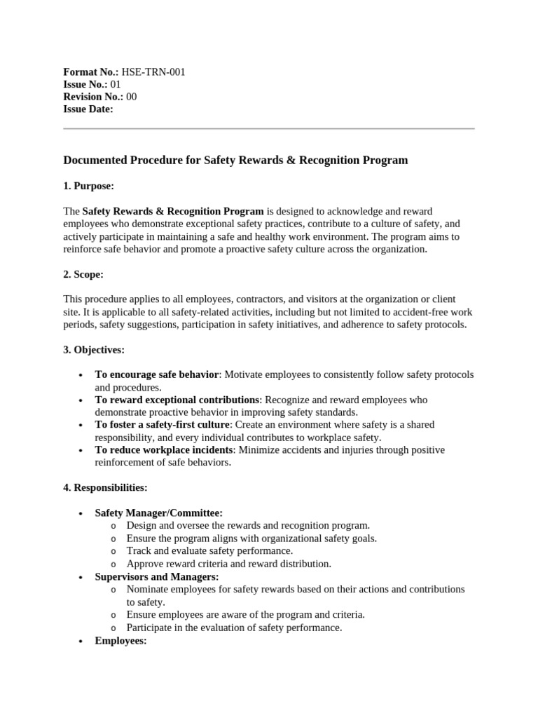Safety Reward Recognition Program | PDF | Safety | Employment