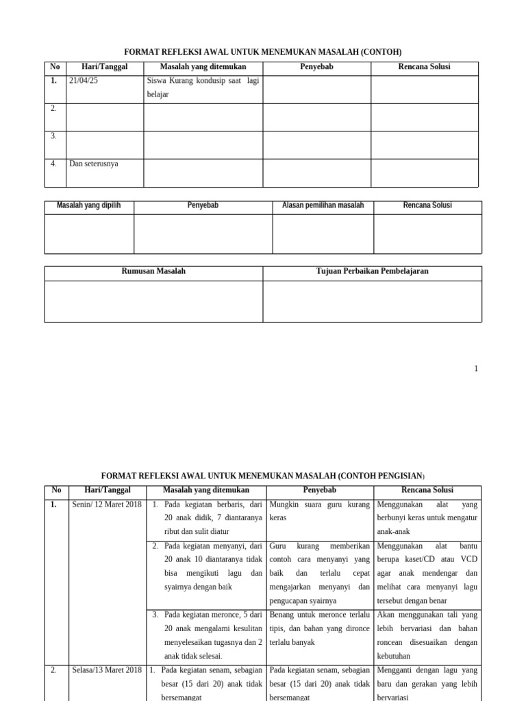 Contoh Format Refleksi Awal (3) | PDF