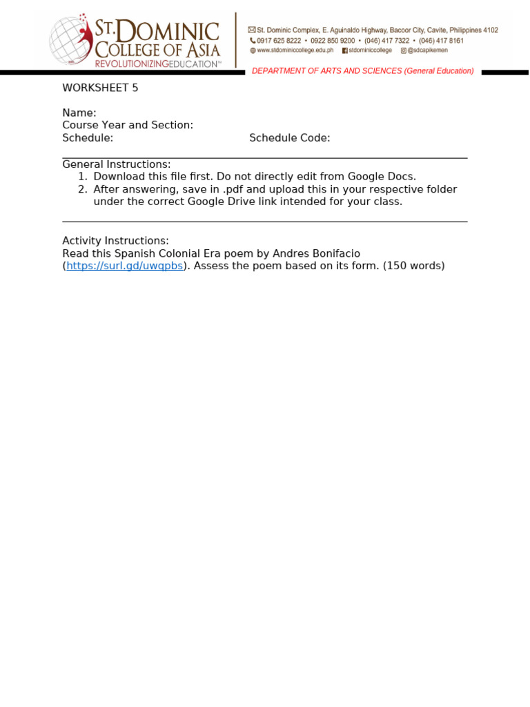 ArtApp Worksheet 5 | PDF