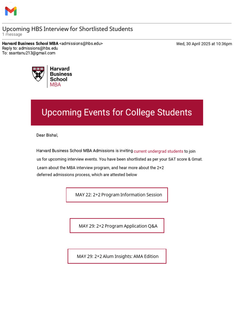 Gmail - Upcoming HBS Events For College Students | PDF