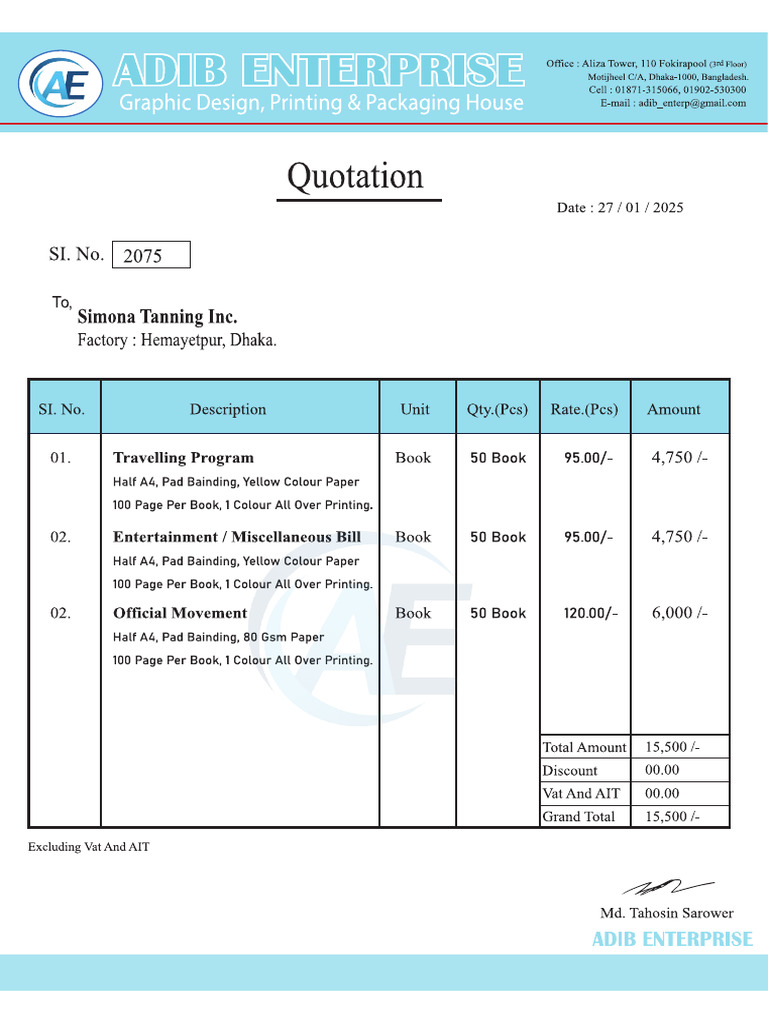 Simona Quotation + Bill | PDF